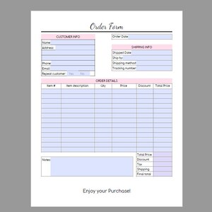 Pink Order Form Printable Editable PDF Instant Download Customer Form ...