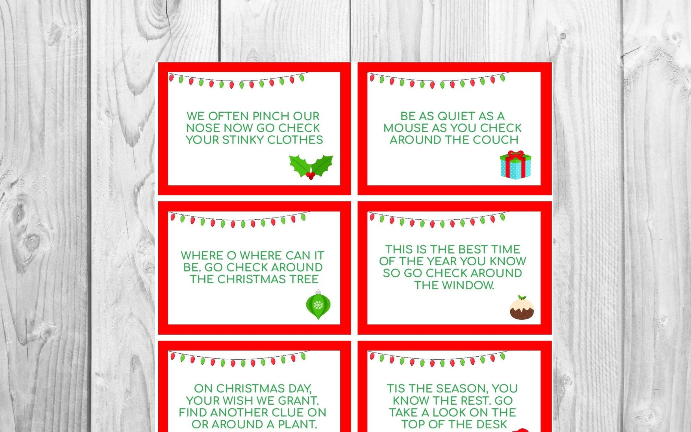 Christmas Treasure Hunt Printable 18 Cards | Scavenger Hunt Game | Kids ...