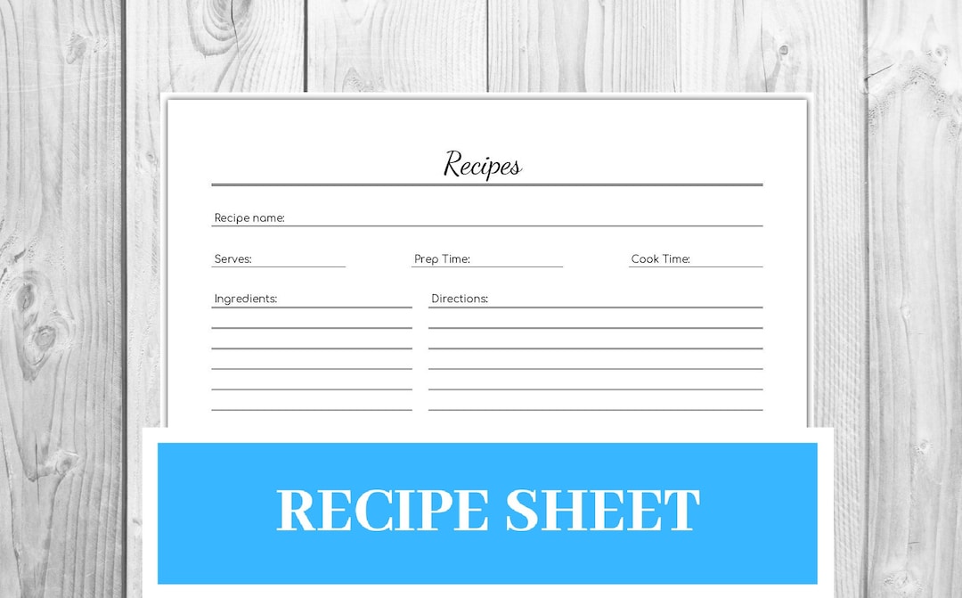 Recipe Sheet Printable-meal Planner-recipe Template-instant Download US ...