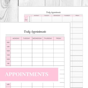 Daily Appointments Pink Printable Editable Appointment Sheet Instant ...