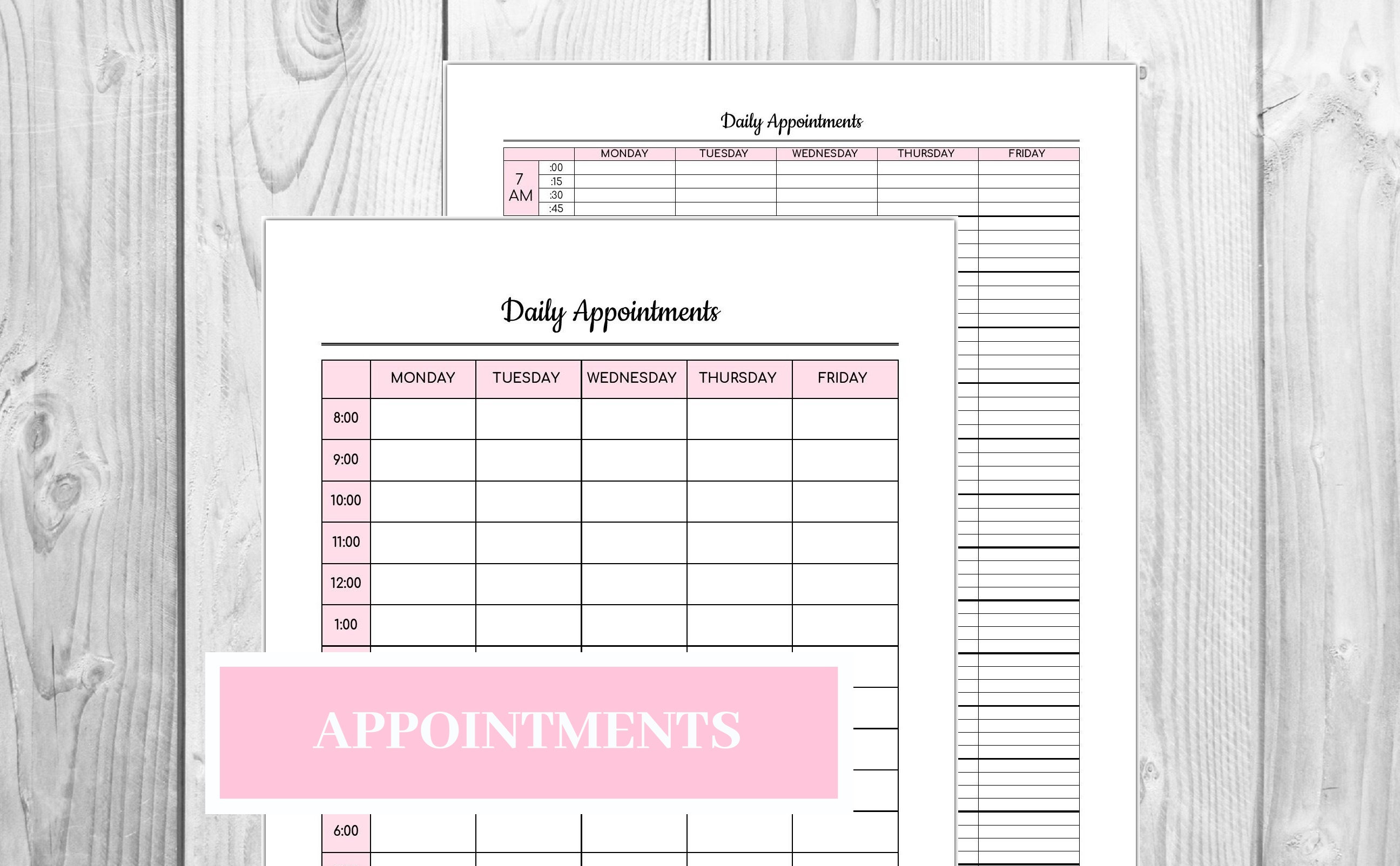 Daily Appointments Pink Printable Editable Appointment Sheet - Etsy