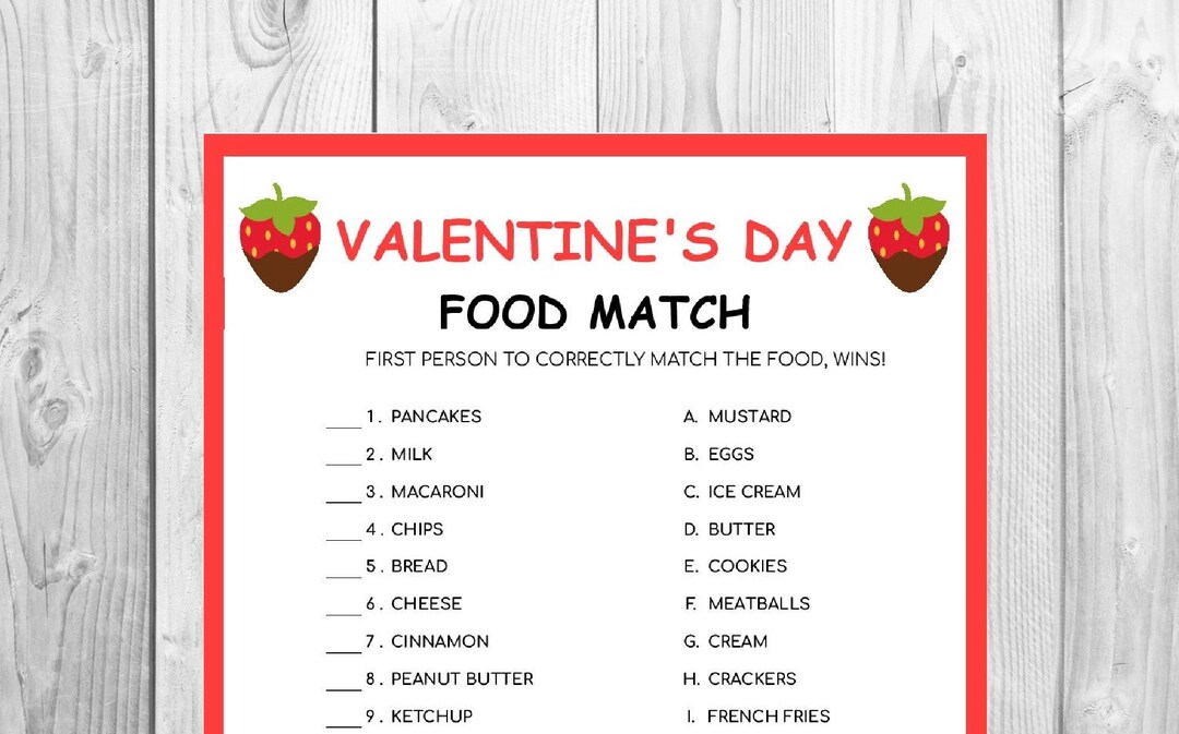 Valentine's Day Food Match Printable | Family Games | Indoor Games ...