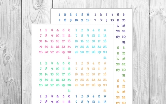 Date Numbers Stickers Colorful Erin Condren Bullet Journal - Etsy