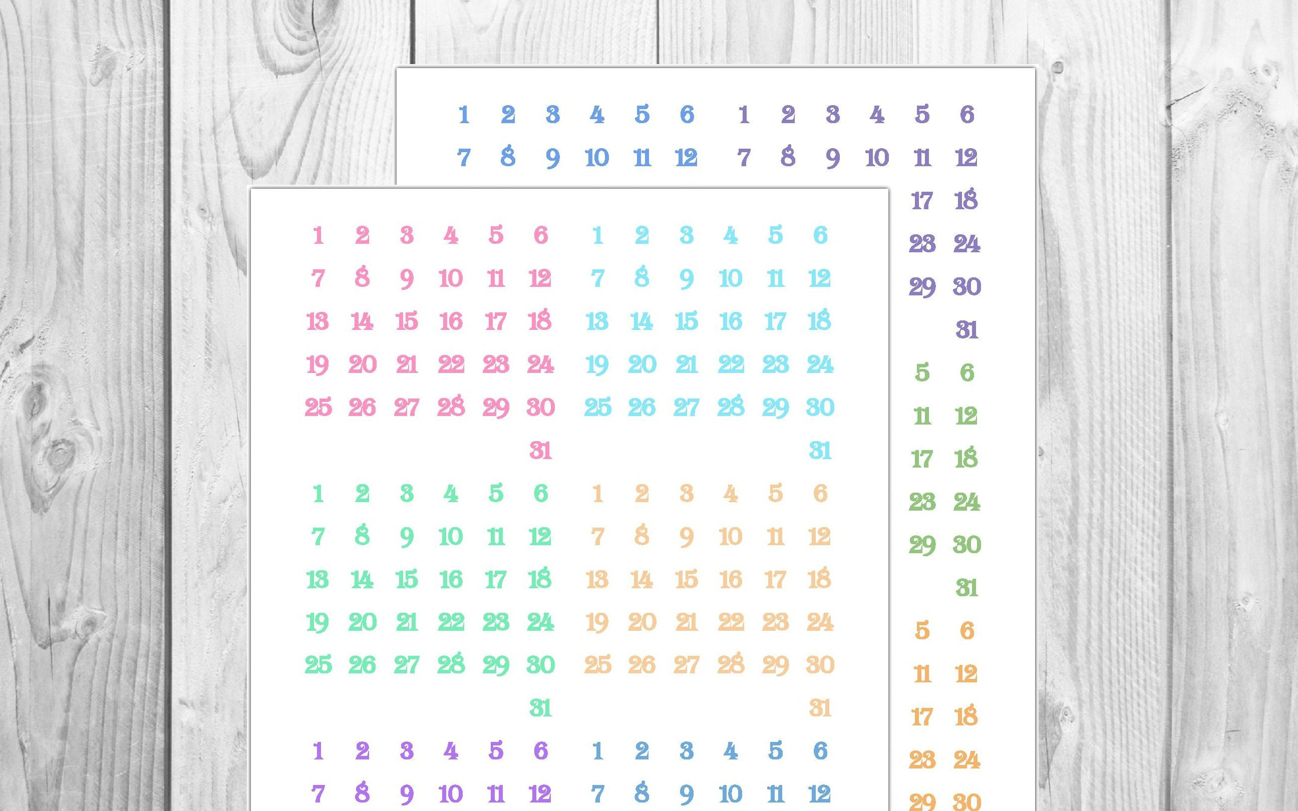 Date Numbers Stickers Colorful | Erin Condren | Bullet Journal Stickers ...