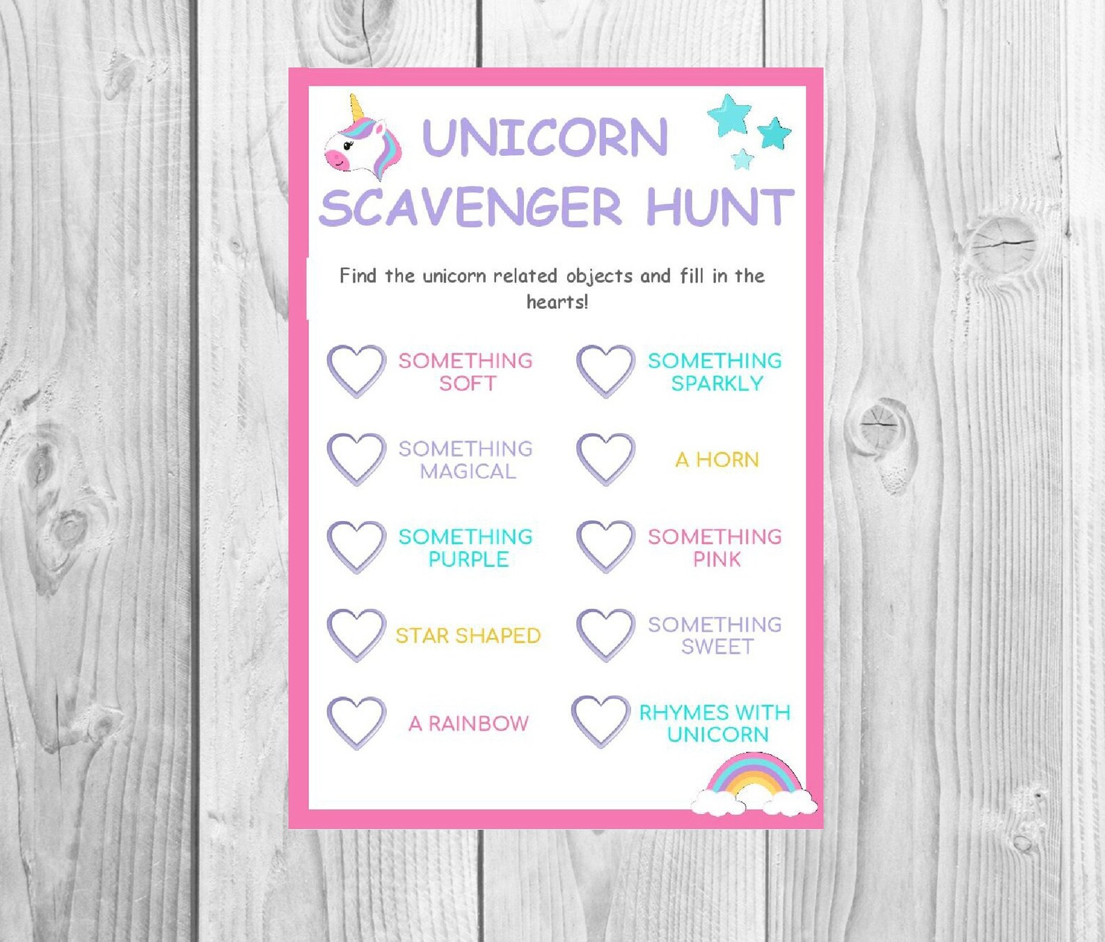 Unicorn Scavenger Hunt Birthday Game Home Activity - Etsy