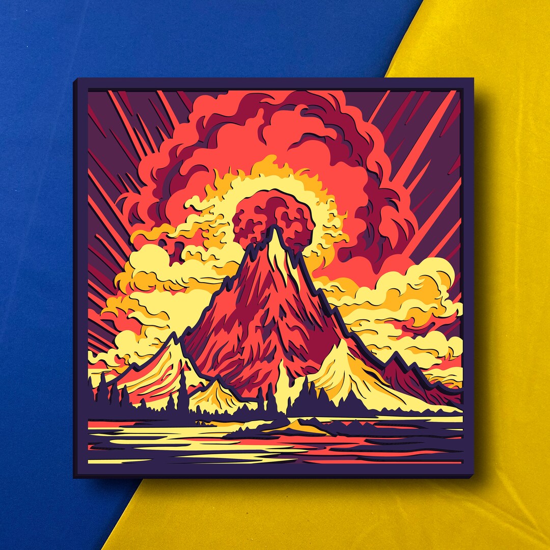 Volcano Multilayer/ Volcano SVG/ 3D Decor/ CNC File/ Northern Lights ...