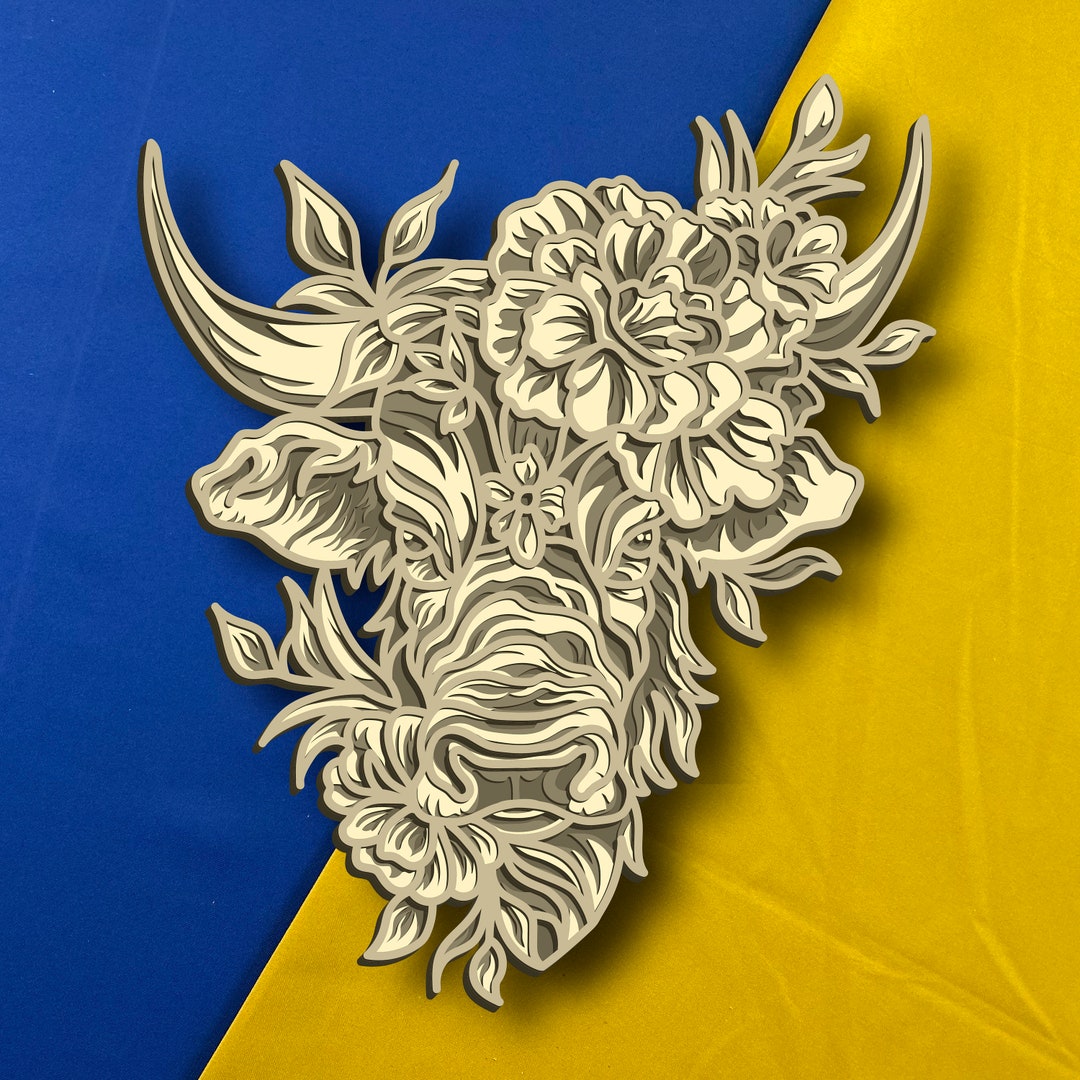 Bull Flower Multilayer/ Bull Flower SVG/ 3D Decor/ CNC File/ Bull ...