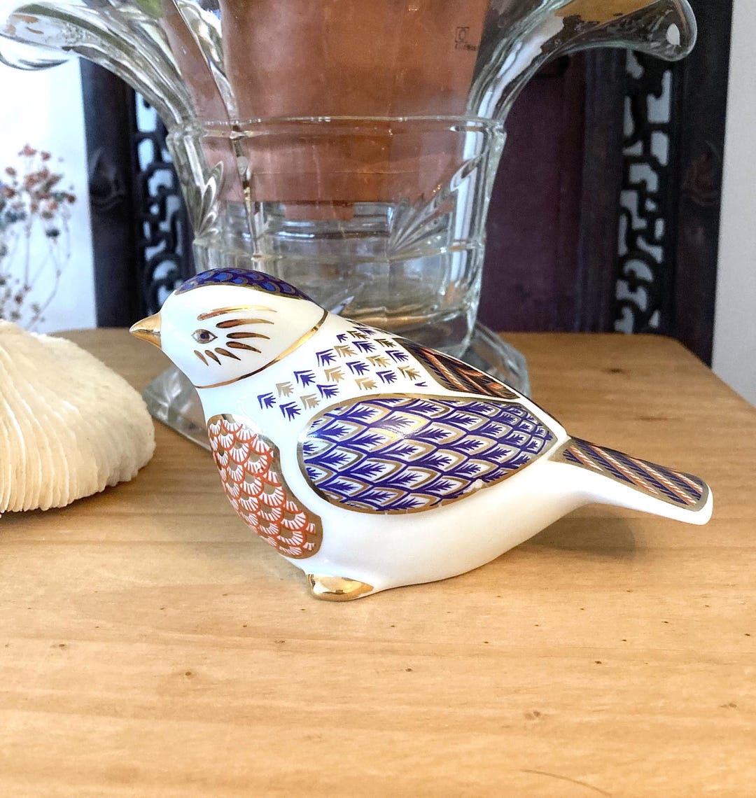 Vintage Japanese Porcelain Bird Chickadee Imari Cobalt Blue, Red & Gold ...