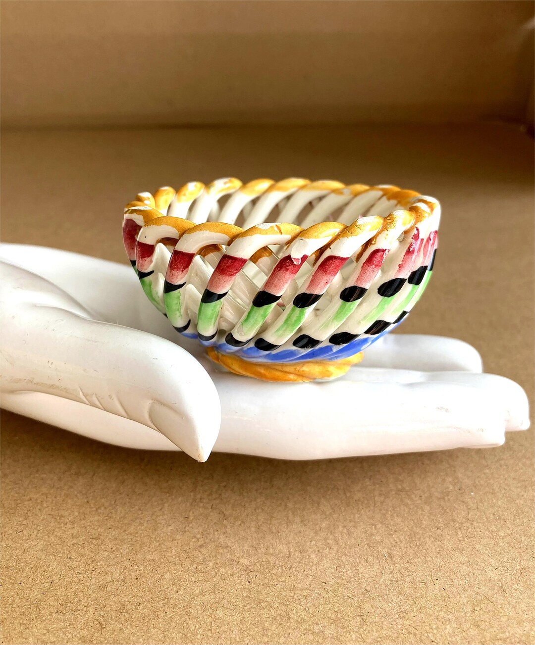 Vintage Lattice Floral Miniature Filigree Pottery Bowl China Basket ...