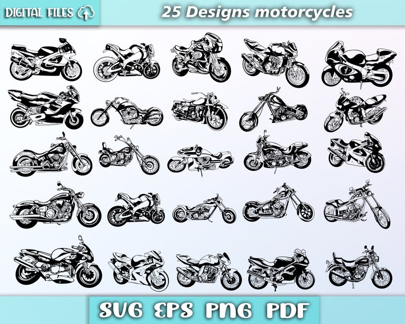 Motorcycles Bundle Svg/ Motorcycle Svg/ Motorcycles Silhouette/ Vector ...