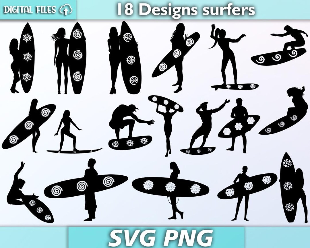 Surfing Bundle Svg/ Surfing Svg/ Surfer Vector/ Surfer Silhouette/ Surf ...