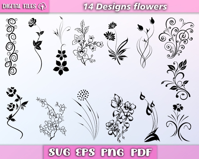 Silueta de flores svg/ flores svg/ svg floral/ vector de flores ...