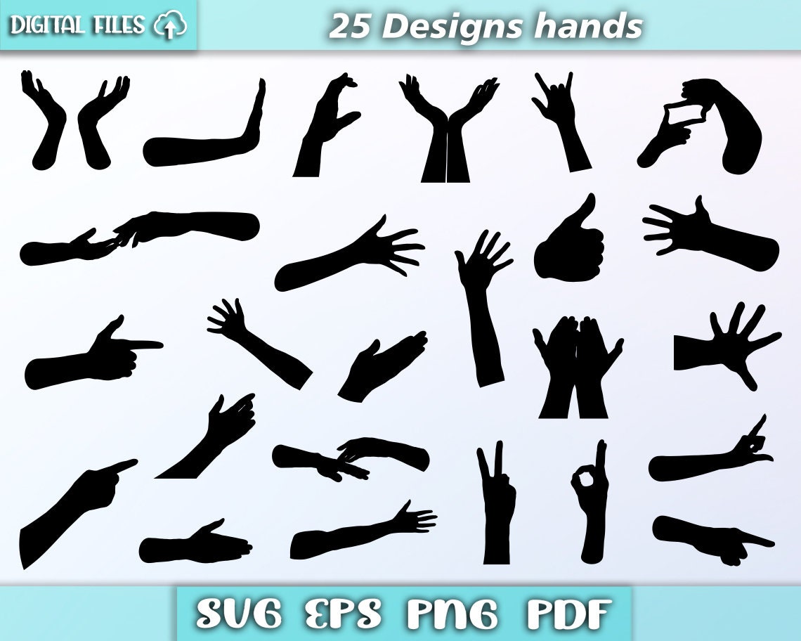 Hands Bundle Svg/ Silhouette Hand/ Hands Vector Svg/ Hand Gestures Svg ...