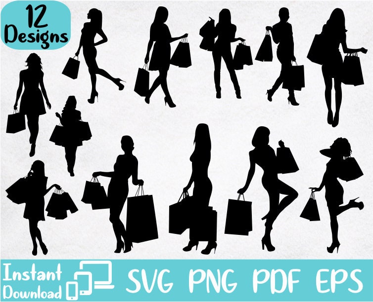 Shopping SVG Woman Shopping Woman Silhouette Girl - Etsy