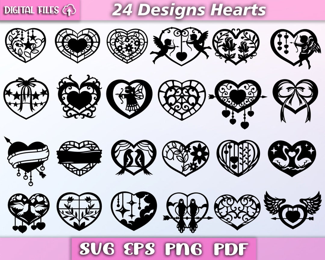 Bundle Hearts Svg/ Heart Clipart/ Heart Silhouette/ Heart Vector Svg ...