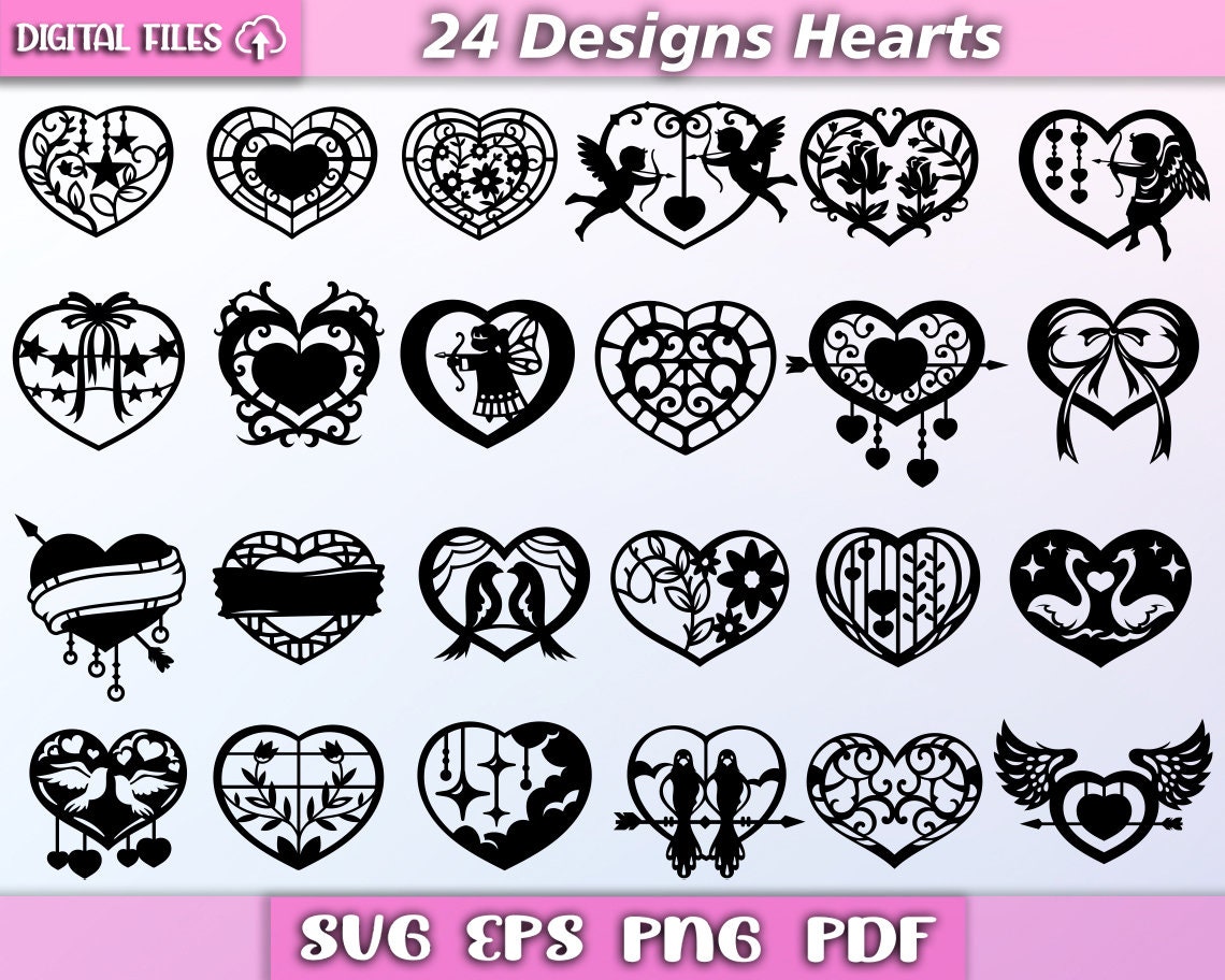 Bundle Hearts Svg/ Heart Clipart/ Heart Silhouette/ Heart Vector Svg ...