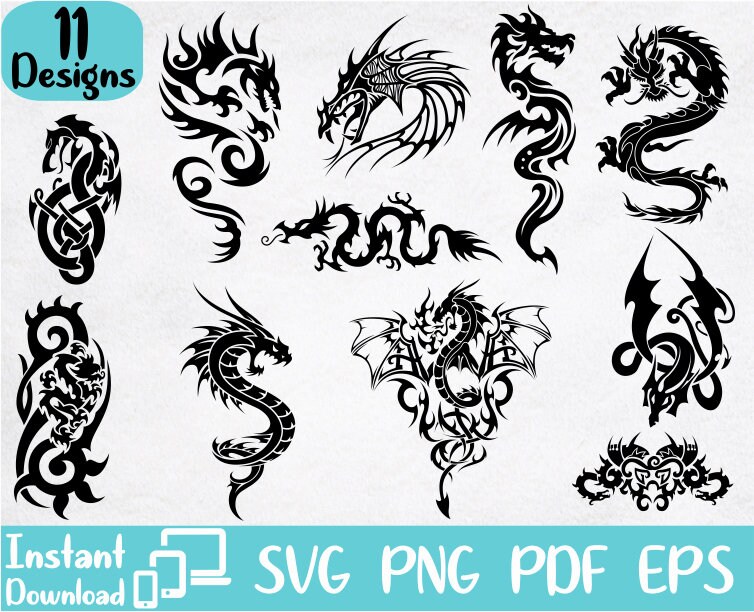 Dragon SVG Dragon Tattoo Dragon Vector Silhouette - Etsy
