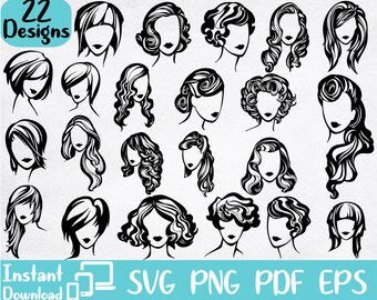 Woman Hairstyles Svg - Etsy