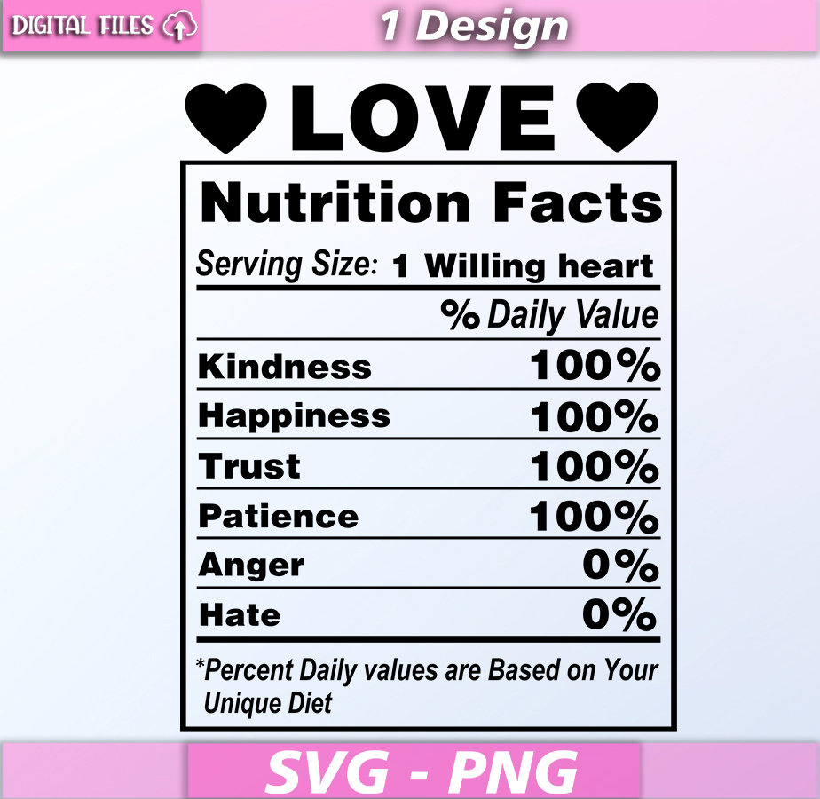 Nutrition Facts Love/ Nutrition Facts Love Svg/ Love Nutrition/ Love Facts Svg/ Love Svg/ Love ...