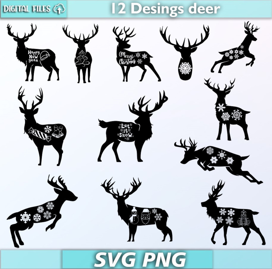 Christmas Deer Svg/ Deer Vector/ Deer Silhouette/ Christmas Clipart ...