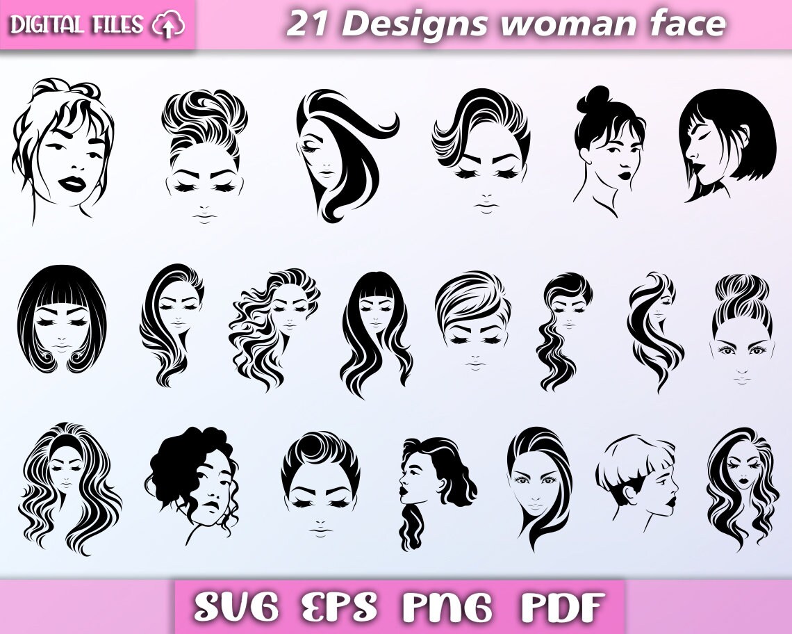 Woman Face Svg/ Woman Face Bundle/ Face Silhouette/ Woman - Etsy