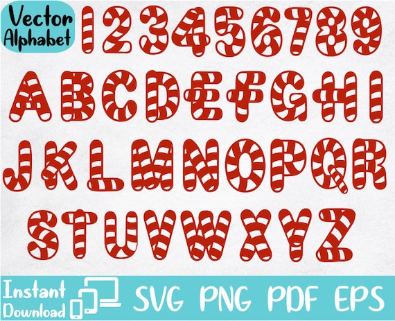 Christmas Alphabet Svg Christmas Font Vector Candy Alphabet | Etsy