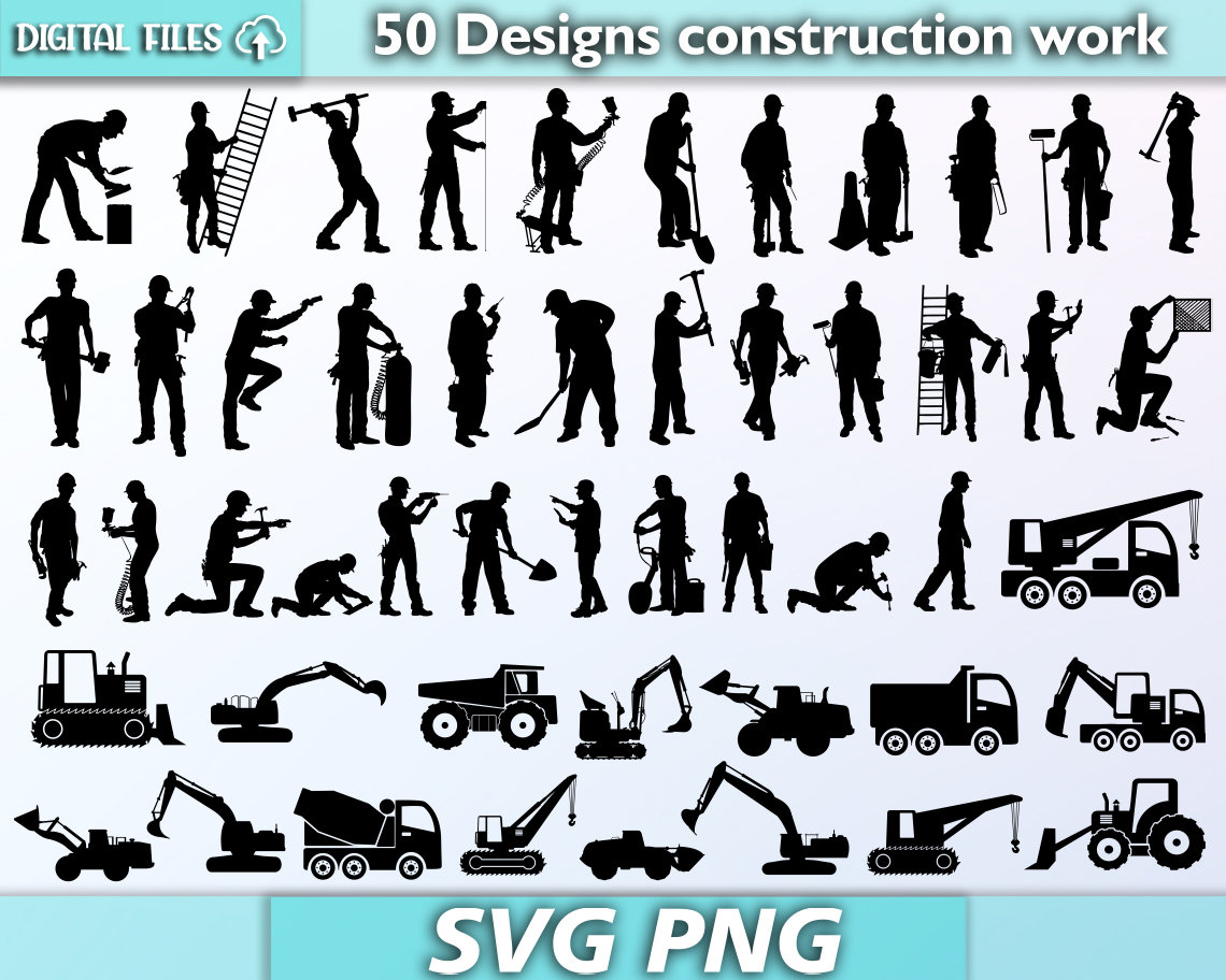 Construction Work Bundle Svg/ Worker Silhouette/ Workers Vector ...