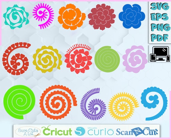 Flowers svg rolled flowers svg paper flowersorigami | Etsy