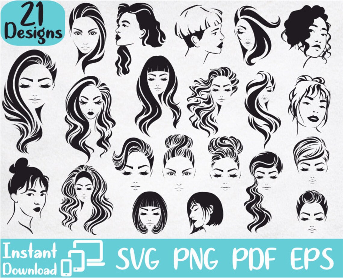 Woman Face SVG Woman Face Bundle Face Silhouette Woman | Etsy