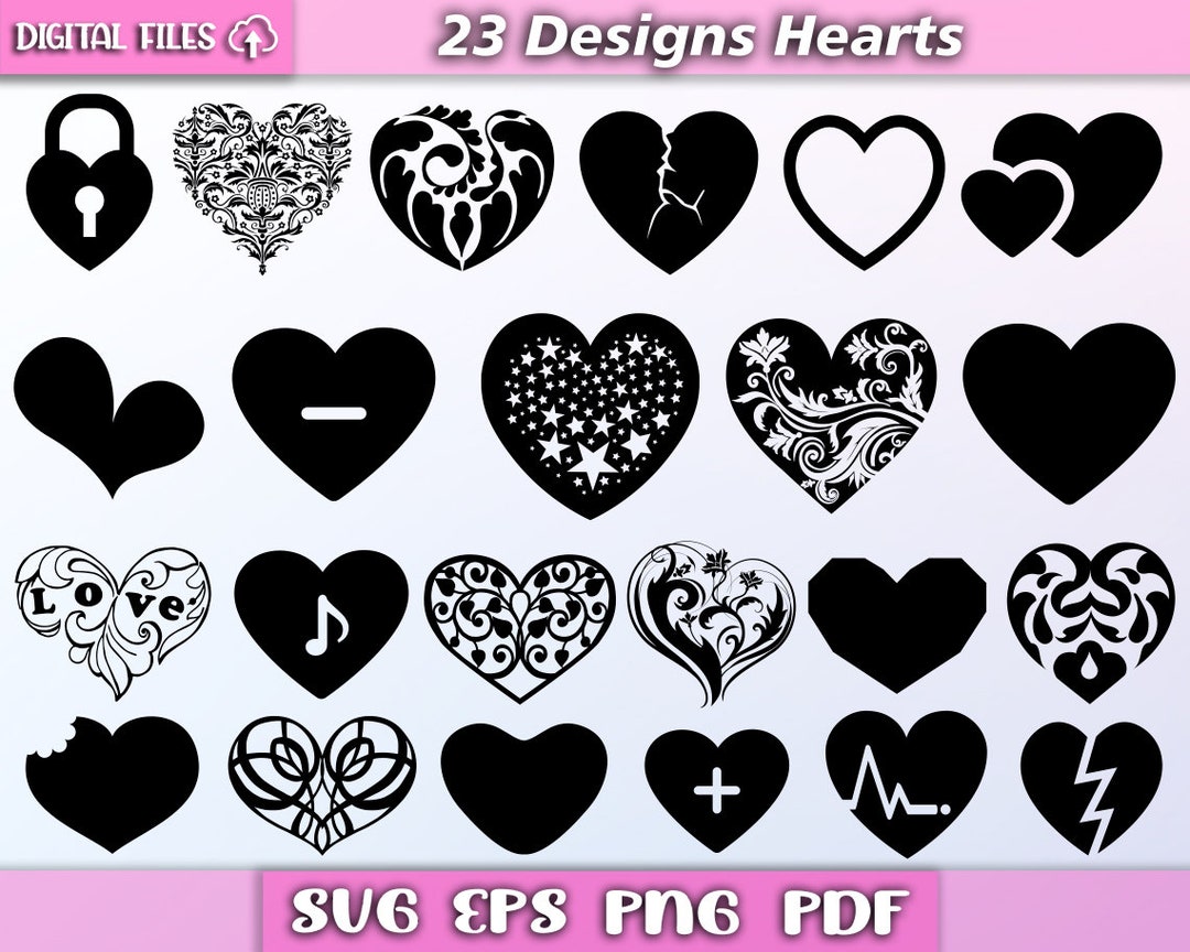 Hearts Bundle Svg/ Heart Silhouette/ Clipart Heart/ Love Svg/ Hears ...