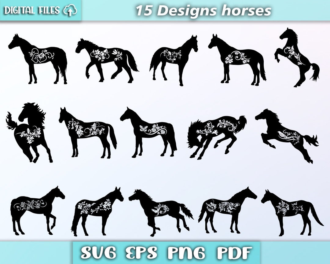 Horses Svg/ Floral Horse Svg/ Vector Horse/ Horse Silhouette/ Eps/pdf ...