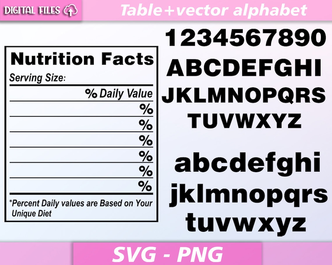 Nutrition Facts Svg/ Nutrition Facts Tables/ Vector Nutriton/ Facts ...