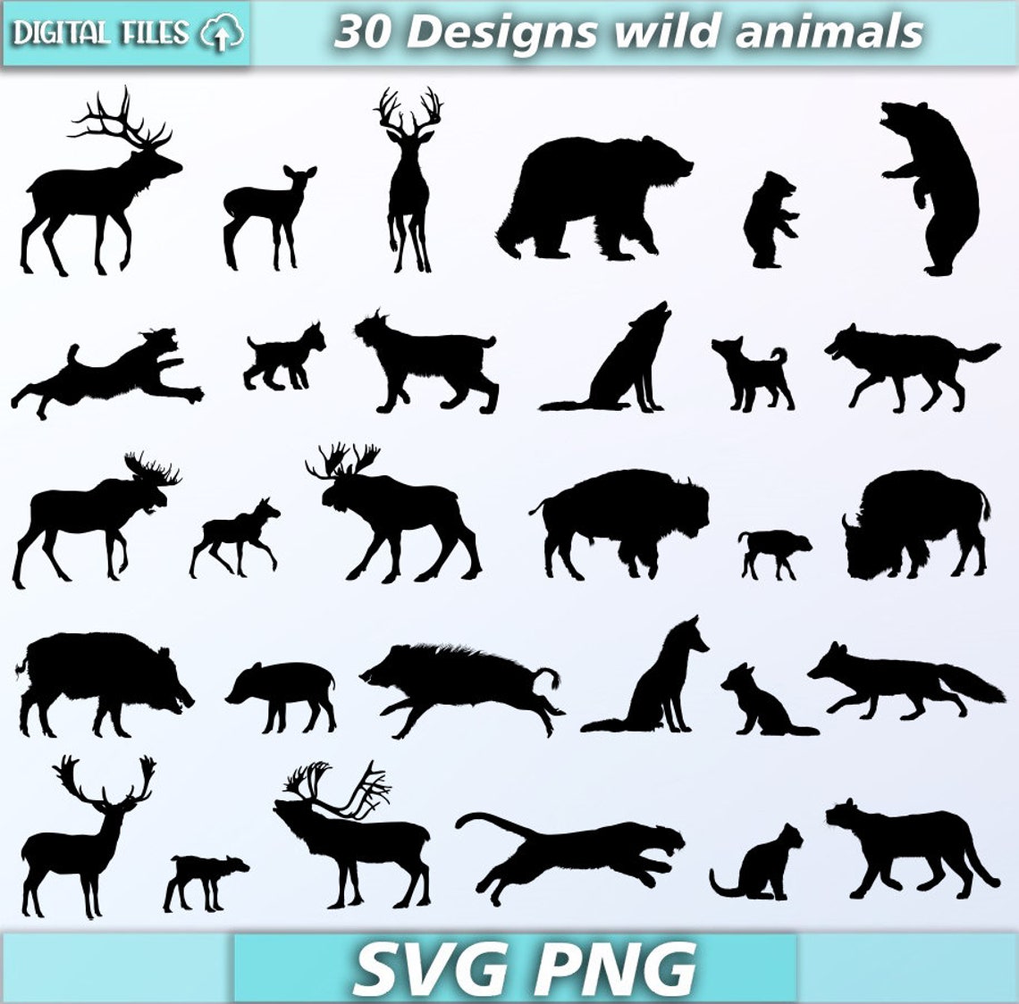 Wild Animals Bundle Svg/ Wild Animams Silhouette/ Animals Clipart ...