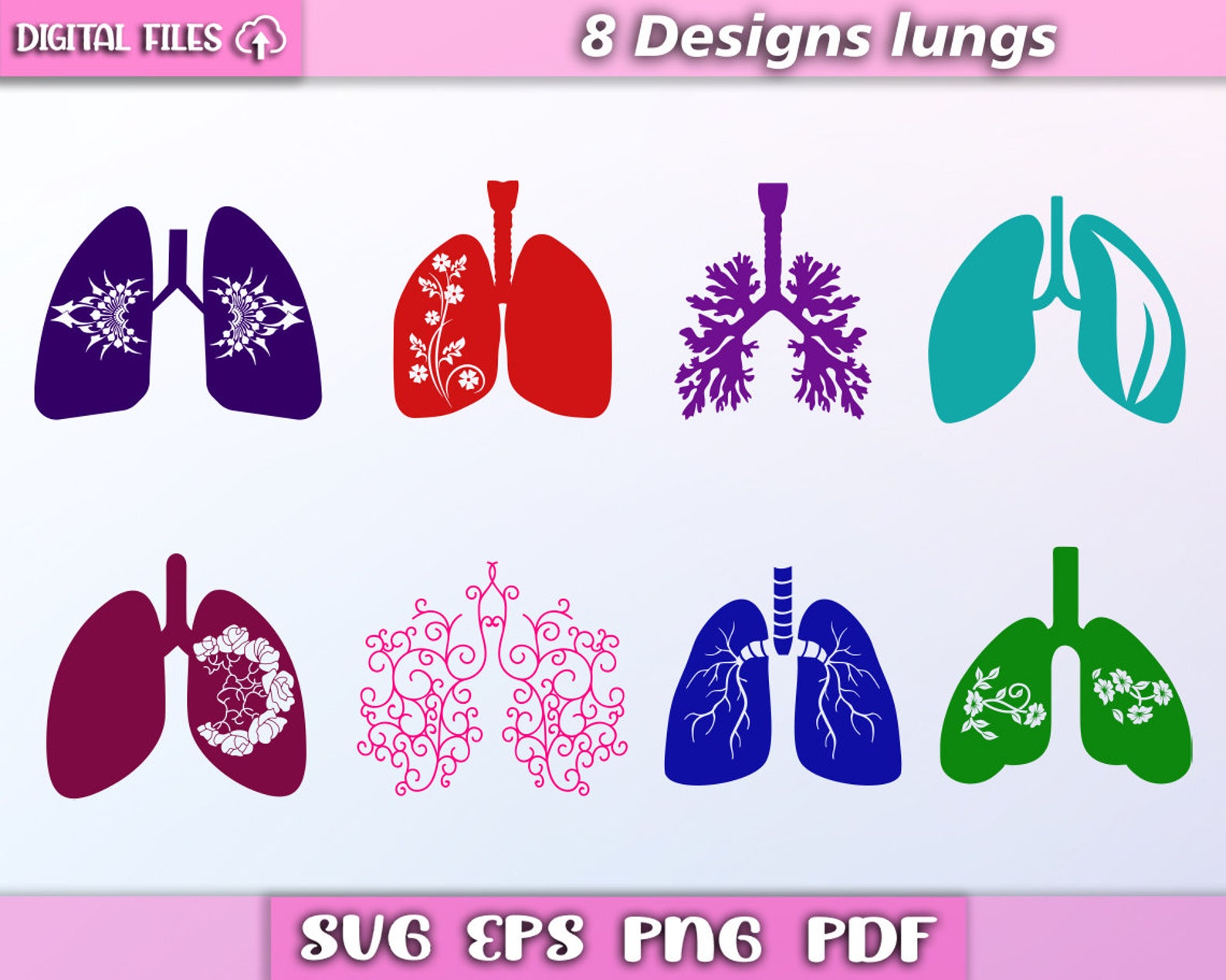 Lungs Vector Svg/ Lungs Svg/ Lungs Clipart/ Flower Lungs/ Human Lungs ...