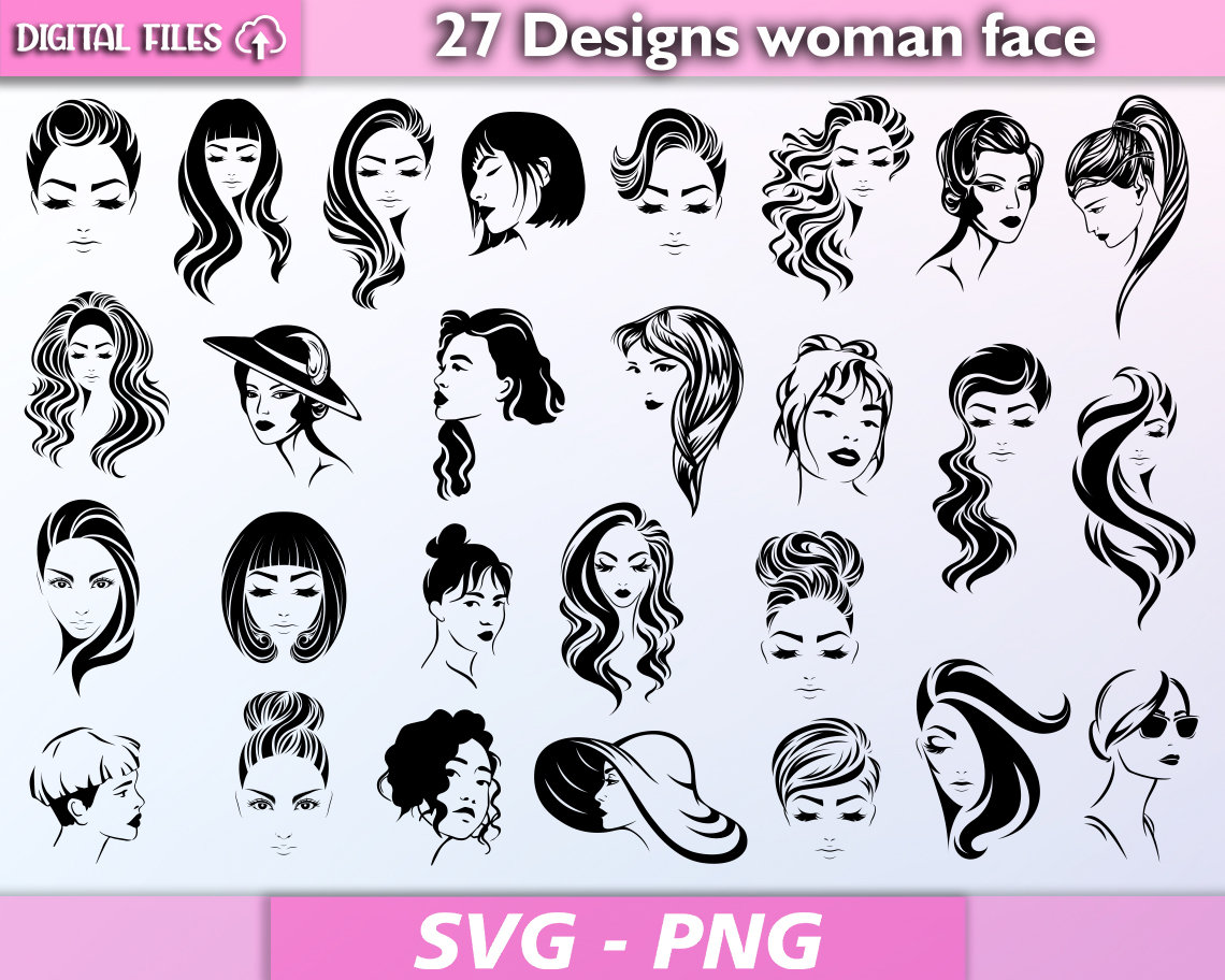 Woman Face Svg/ Woman Face Bundle/ Face Silhouette/ Woman Hairstyles ...