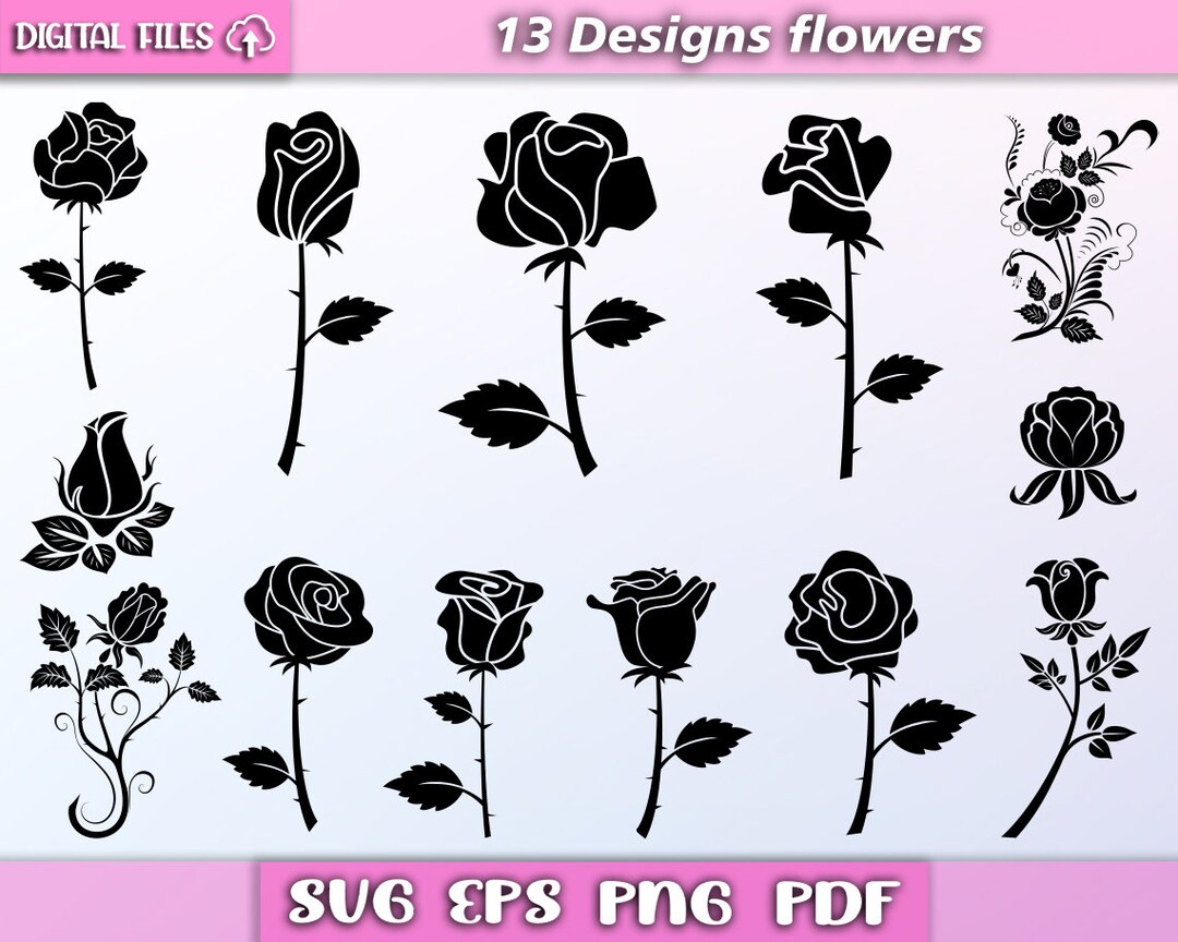 Flower Rose Svg/ Roses Svg/ Flowers Silhoutte/ Flower Vector/ Rose Svg ...