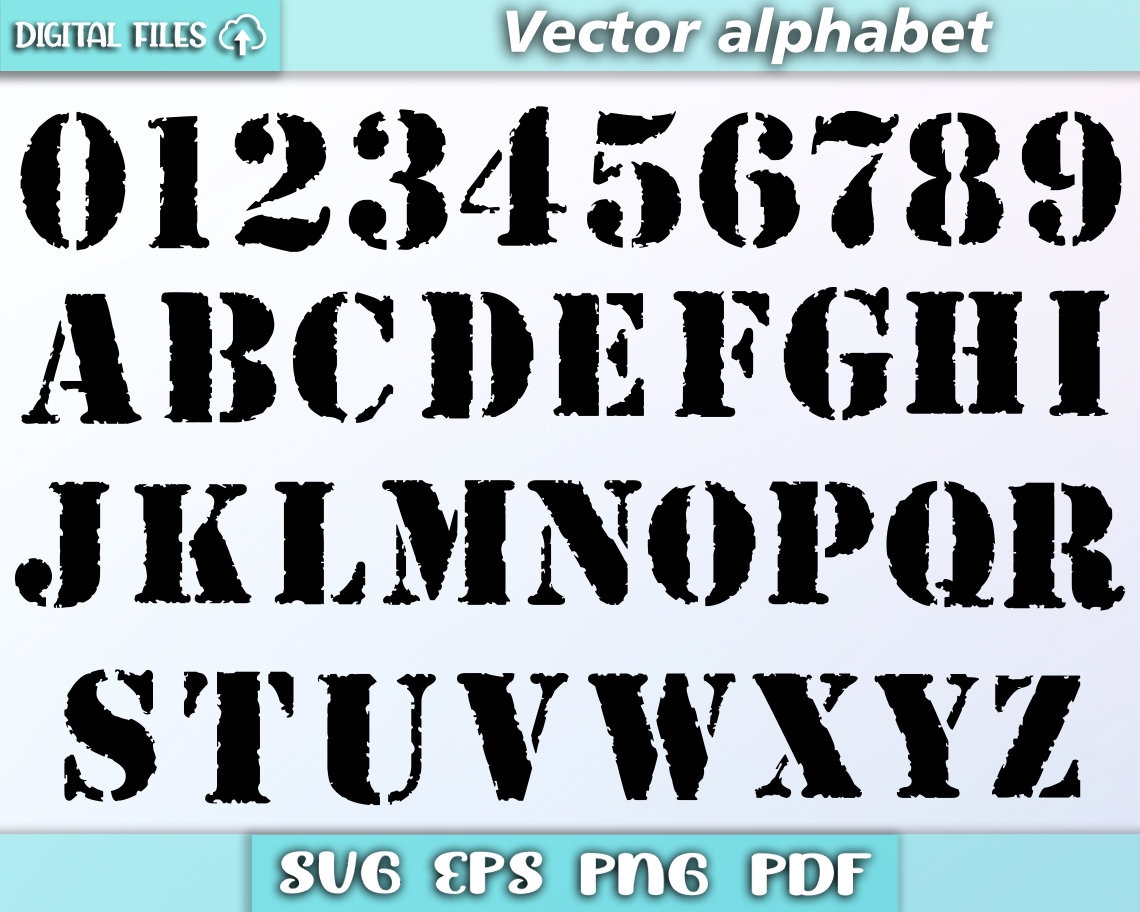 Distressed Alphabet Svg/ Distressed Stencil Font Svg/ Vector Font/ Army ...