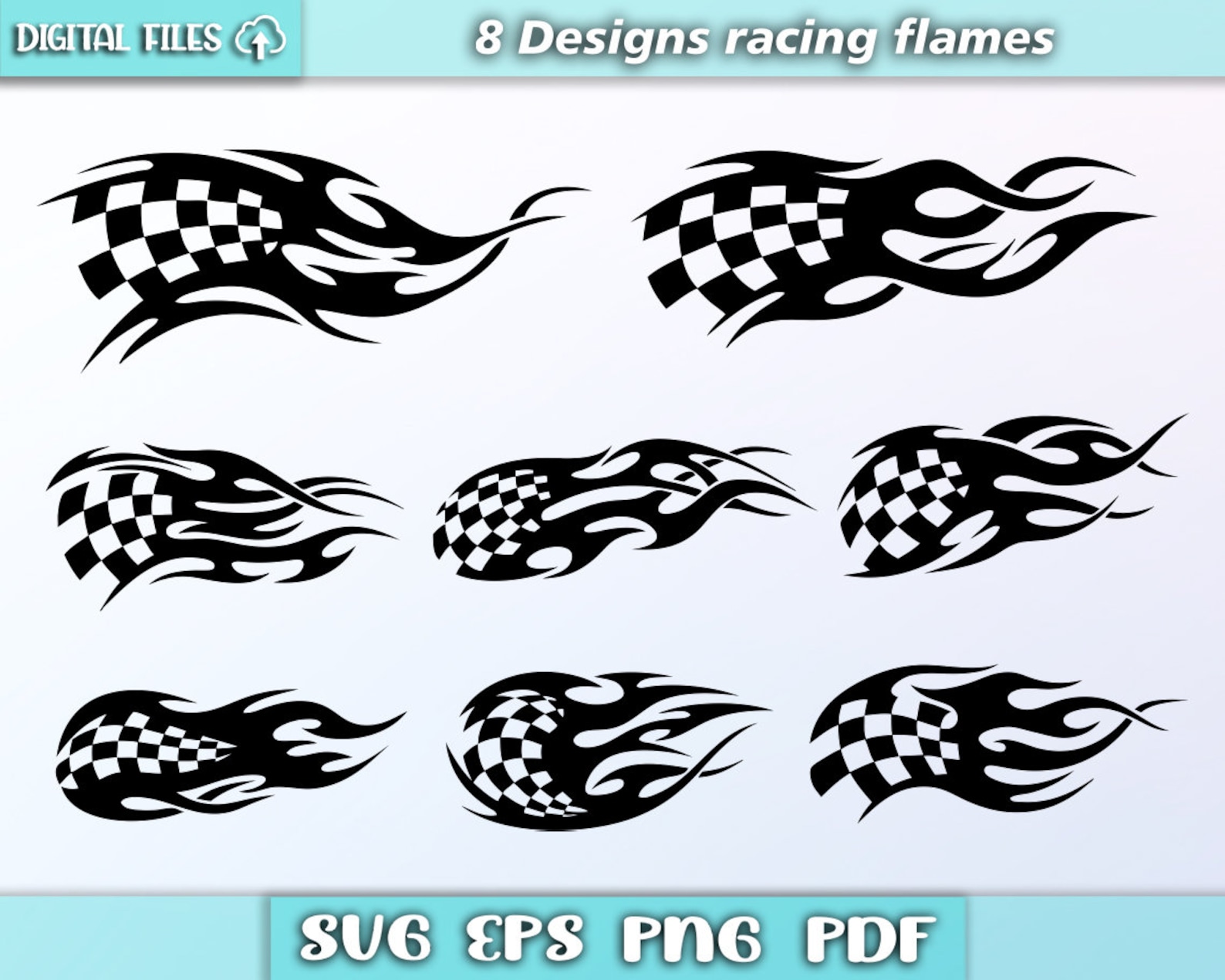 Racing Flames Svg/ Racing Flame Vector/ Car Stiker Svg/ Silhouette Cut ...