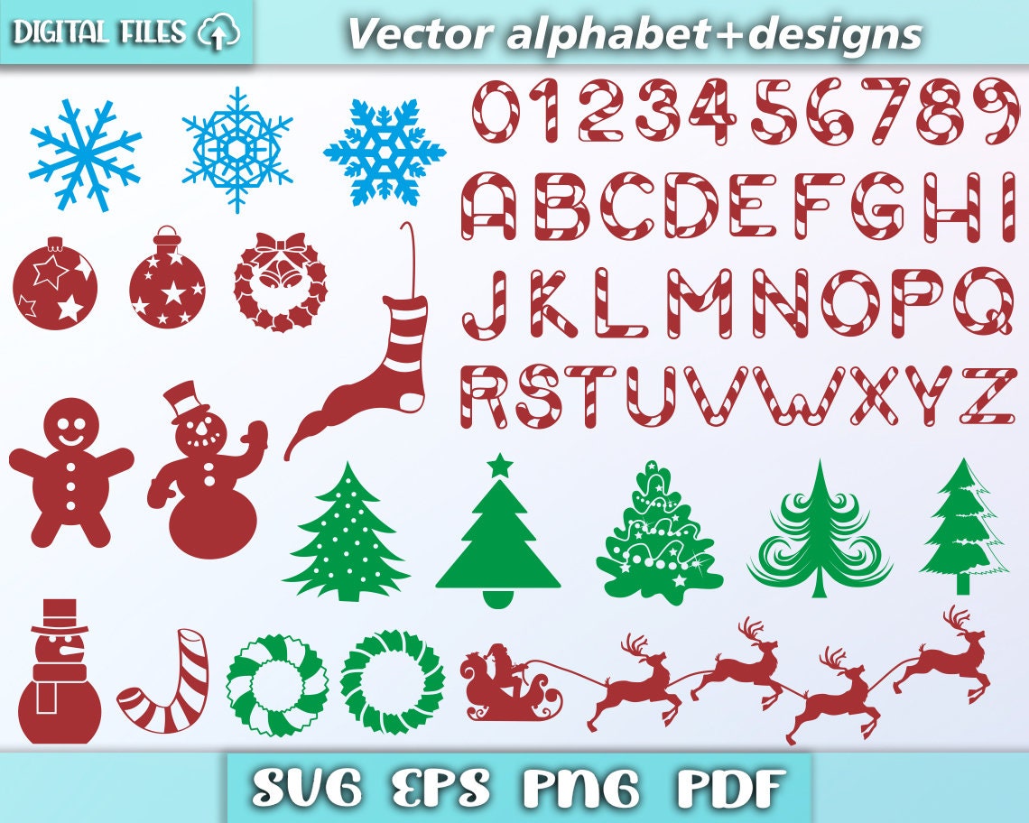 Christmas Font Svg/ Candy Christmas Vector/ Merry Christmas Svg/ Vector ...
