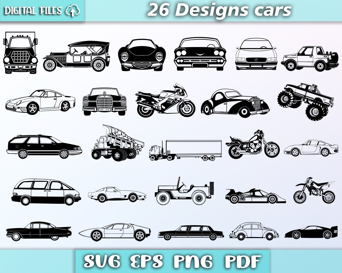 Car Svg/ Bundle Cars Svg/ Car Silhouette/ Vector Cars Svg/ Motorcycle ...