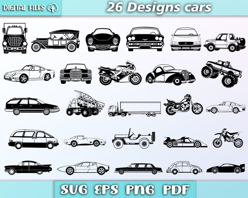 Car Svg/ Bundle Cars Svg/ Car Silhouette/ Vector Cars Svg/ Motorcycle ...