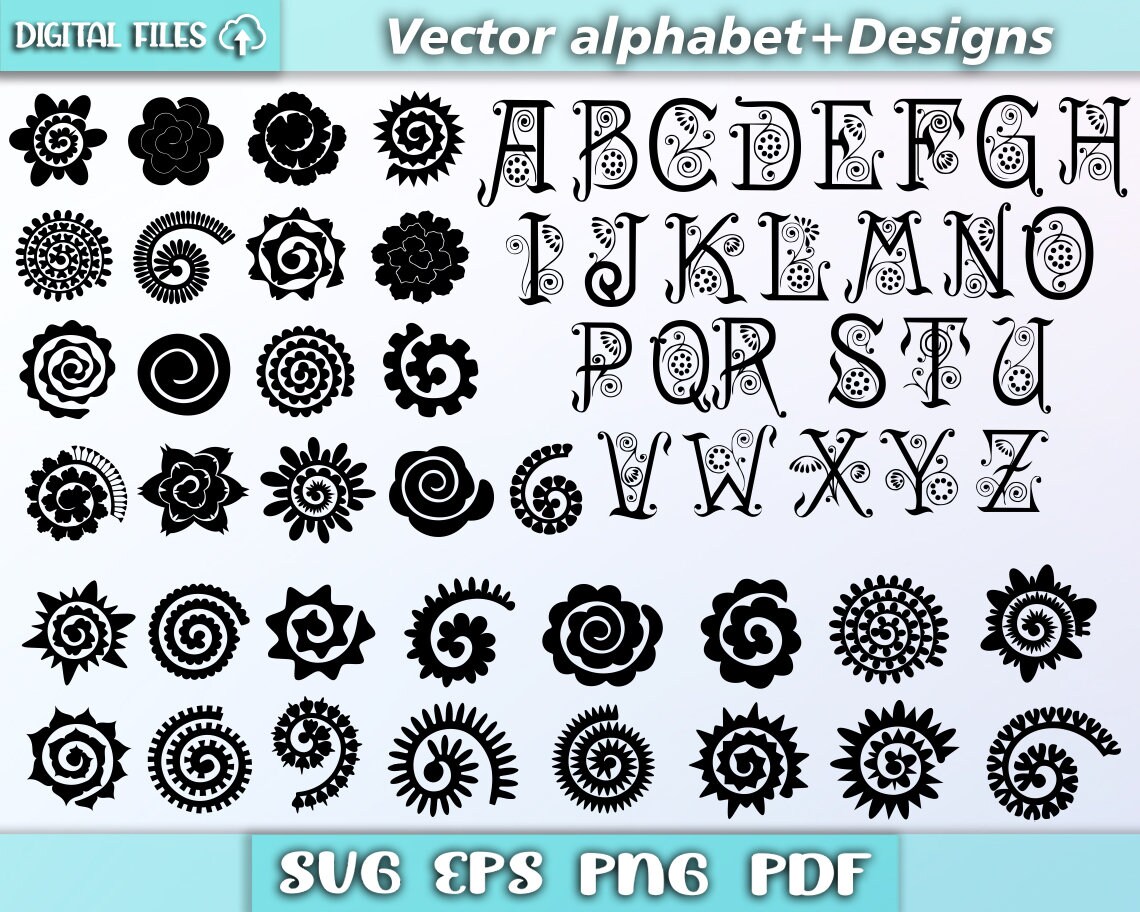 Flowers Bundle Svg/ Flowers Alphabet Svg/ Alphabet Svg/ Vector Font ...