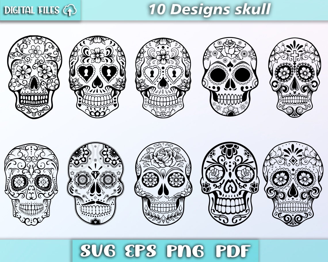Skulls Svg/ Skull Vector/ Mexican Skull/ Flower Skull/ Sugar Skull Svg ...