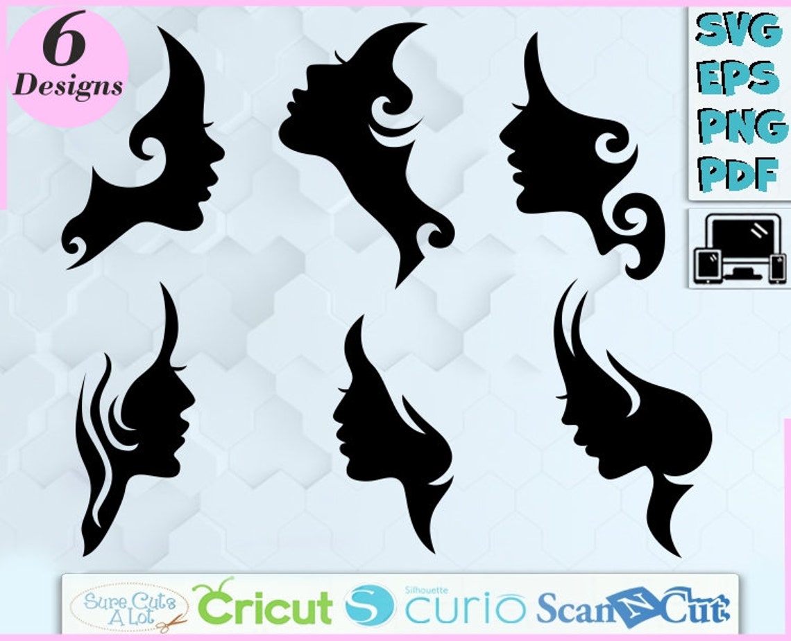 Femme visage svg femme art silhouette svg tatouage svg | Etsy