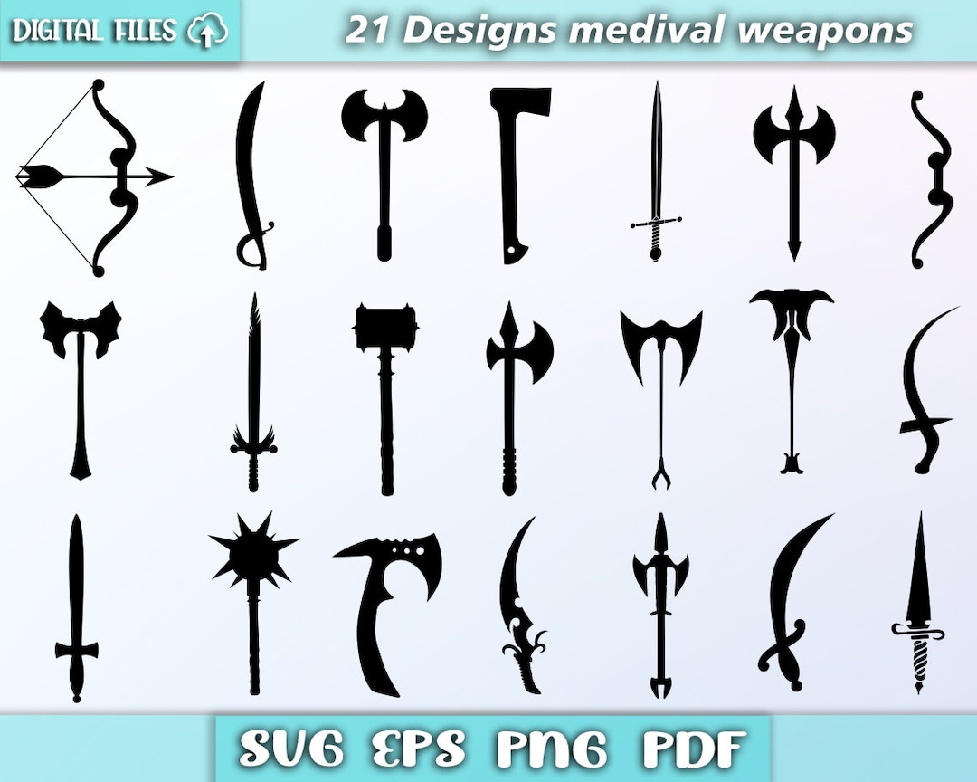 Bundle Weapons Svg/ Medival Weapon Svg/ Weapon Silhouette/ Clipart Svg ...