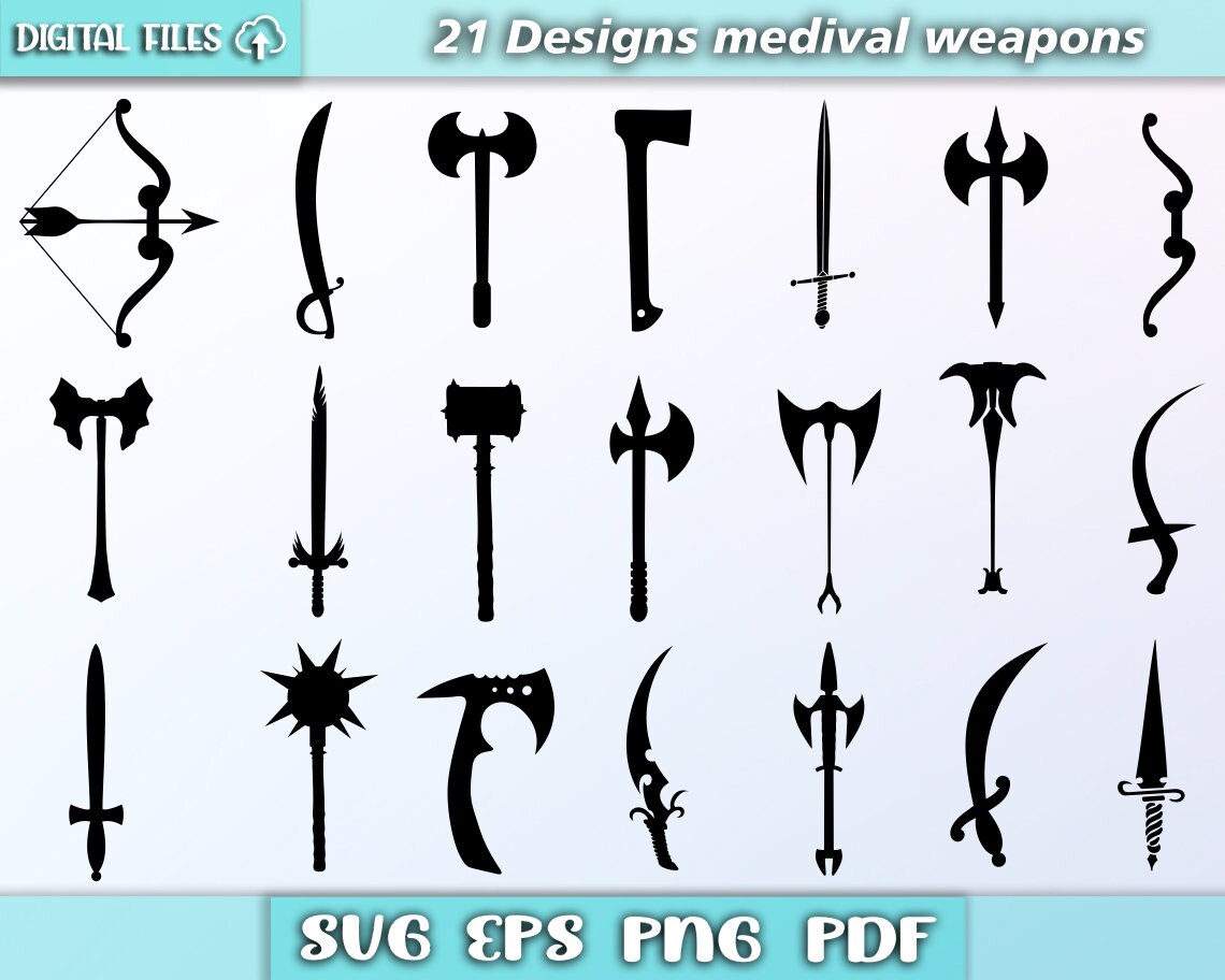 Bundle Weapons Svg/ Medival Weapon Svg/ Weapon Silhouette/ Clipart Svg ...