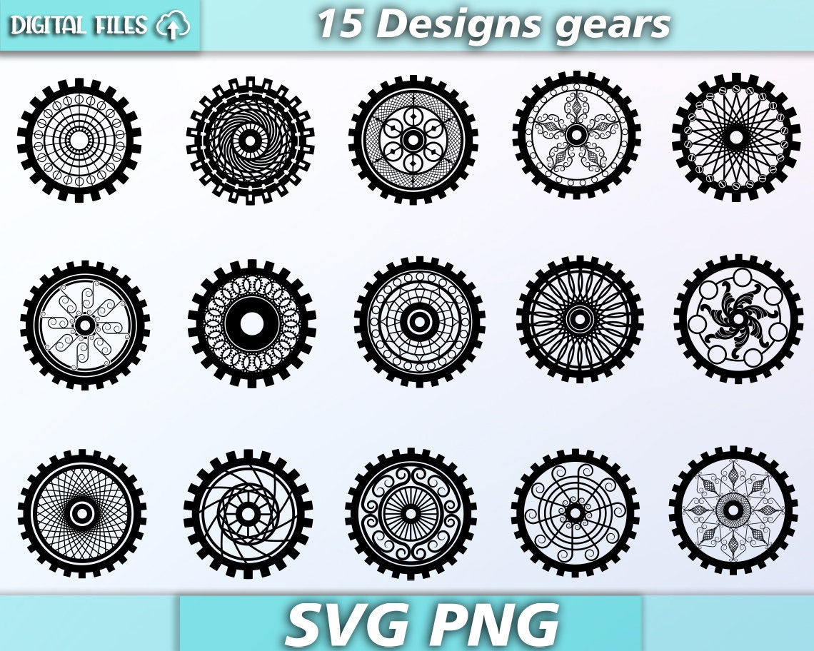 Gears Bundle Svg/ Gear Svg/ Gear Vector/ Gears Silhouette/ Steampunk ...