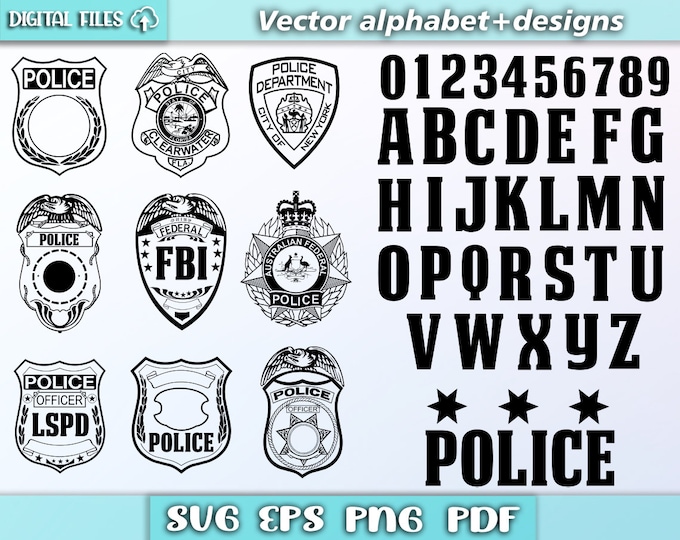 Police Alphabet Svg/ Bundle Svg/ Police Font/ Police Badges Svg/ Badges ...