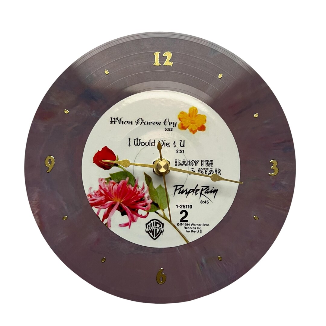 Prince Purple Rain 7 Vinyl Record Clock PURPLE MARBLED 7 VINYL Retro ...