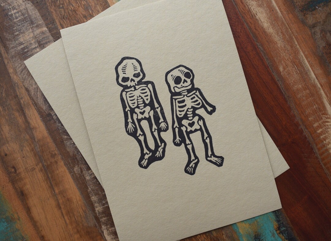 Two Skeletons Linocut Print - Etsy